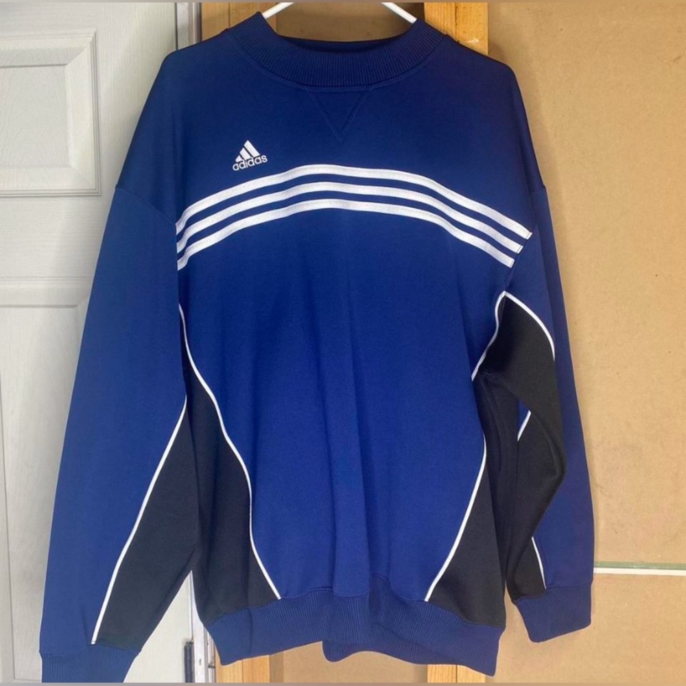 Vintage Men’s Adidas Blue Three Stripe Sportswear Swe… - Gem